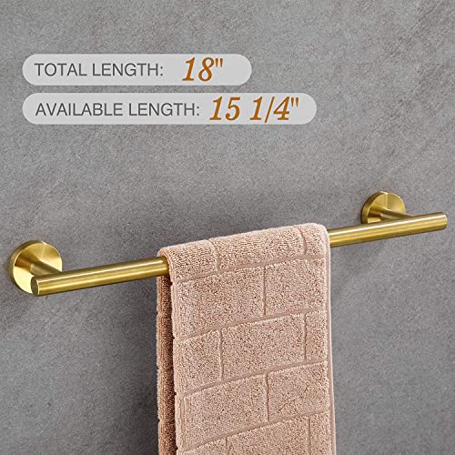 USHOWER Bathroom Hardware Set, Includes 18-Inch Bath Towel Bar, Durable 304 Stainless Steel, Brushed Gold, 4-Piece