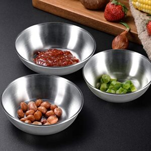 Amytalk 8 Pack 3.2inch Stainless Steel Sauce Dishes Mini Individual Saucers Bowl Round Seasoning Dishes Sushi Dipping Bowl Appetizer Plates, Sliver