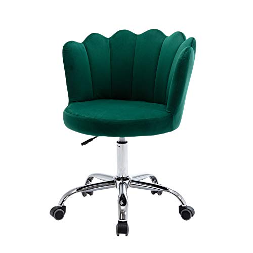 Goujxcy Cute Desk Chair, Modern Velvet Vanity Makeup Chair, 360° Swivel Height Adjustable Comfy Accent Chair Rolling Chair for Home Office Bedroom Living Room (Green)