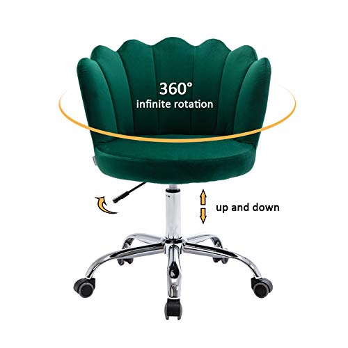 Goujxcy Cute Desk Chair, Modern Velvet Vanity Makeup Chair, 360° Swivel Height Adjustable Comfy Accent Chair Rolling Chair for Home Office Bedroom Living Room (Green)