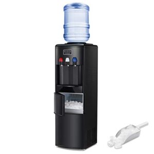 antarctic star 2-in-1 water cooler dispenser with built-in ice maker, freestanding hot cold top loading water dispenser, 2, 3 or 5 gallon bottle with child safety lock (black)