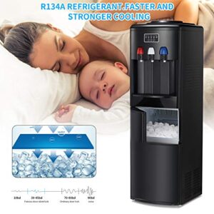 Antarctic Star 2-in-1 Water Cooler Dispenser with Built-in Ice Maker, Freestanding Hot Cold Top Loading Water Dispenser, 2, 3 or 5 Gallon Bottle with Child Safety Lock (Black)