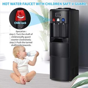 Antarctic Star 2-in-1 Water Cooler Dispenser with Built-in Ice Maker, Freestanding Hot Cold Top Loading Water Dispenser, 2, 3 or 5 Gallon Bottle with Child Safety Lock (Black)