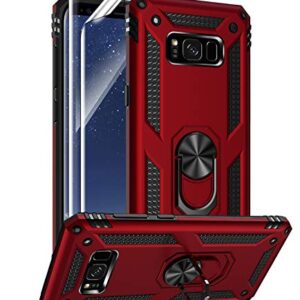 Samsung Galaxy S8 Plus Case with HD Screen Protectors, Androgate Military-Grade Metal Ring Holder Kickstand 15ft Drop Tested Shockproof Cover Case for Samsung Galaxy S8+ (2017) Red