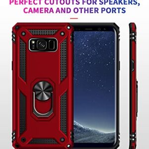 Samsung Galaxy S8 Plus Case with HD Screen Protectors, Androgate Military-Grade Metal Ring Holder Kickstand 15ft Drop Tested Shockproof Cover Case for Samsung Galaxy S8+ (2017) Red