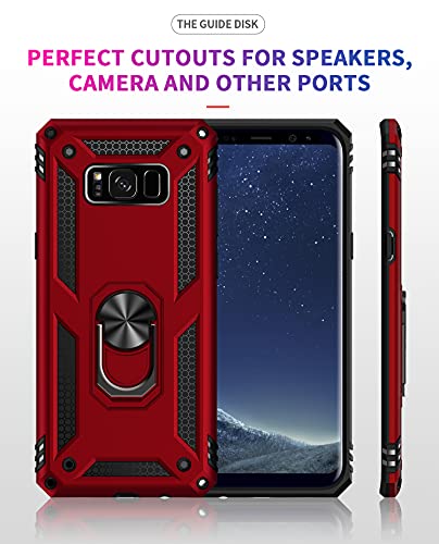 Samsung Galaxy S8 Plus Case with HD Screen Protectors, Androgate Military-Grade Metal Ring Holder Kickstand 15ft Drop Tested Shockproof Cover Case for Samsung Galaxy S8+ (2017) Red