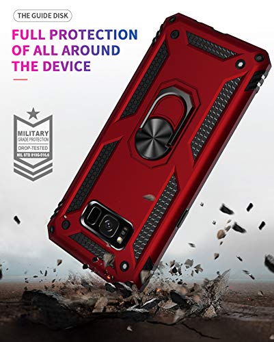 Samsung Galaxy S8 Plus Case with HD Screen Protectors, Androgate Military-Grade Metal Ring Holder Kickstand 15ft Drop Tested Shockproof Cover Case for Samsung Galaxy S8+ (2017) Red