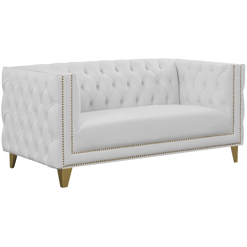 Meridian Furniture 651White-L Michelle Collection Modern | Contemporary Loveseat with Deep Button Tufting, Nailhead Trim and Sturdy Gold Iron Legs, 66" W x 34" D x 30" H, White