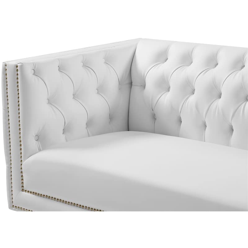 Meridian Furniture 651White-L Michelle Collection Modern | Contemporary Loveseat with Deep Button Tufting, Nailhead Trim and Sturdy Gold Iron Legs, 66" W x 34" D x 30" H, White