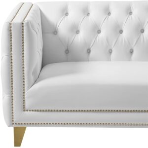 Meridian Furniture 651White-L Michelle Collection Modern | Contemporary Loveseat with Deep Button Tufting, Nailhead Trim and Sturdy Gold Iron Legs, 66" W x 34" D x 30" H, White