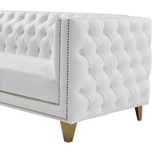 Meridian Furniture 651White-L Michelle Collection Modern | Contemporary Loveseat with Deep Button Tufting, Nailhead Trim and Sturdy Gold Iron Legs, 66" W x 34" D x 30" H, White