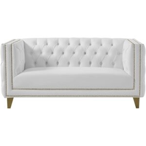 Meridian Furniture 651White-L Michelle Collection Modern | Contemporary Loveseat with Deep Button Tufting, Nailhead Trim and Sturdy Gold Iron Legs, 66" W x 34" D x 30" H, White