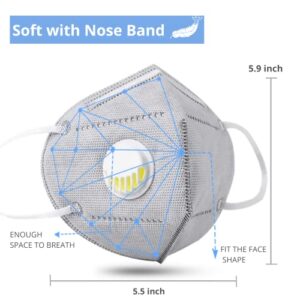 Face Mask Disposable 10 Pack | Sport Face Mask with Breathing Valve Grey | Face Mask for Women and Men | Disposable Face Masks Lightweight with Earloops , Breathable and Comfortable!