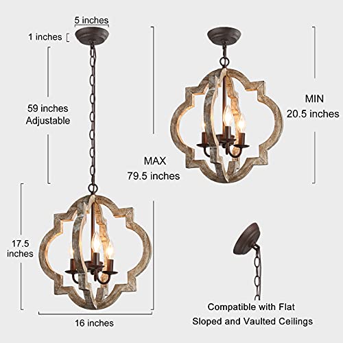 GEPOW Farmhouse Orb Chandelier, Pendant Lighting in Handmade Wood Finish, Globe Light Fixture for Kitchen Island, Dining & Living Room, Foyer and Bedroom