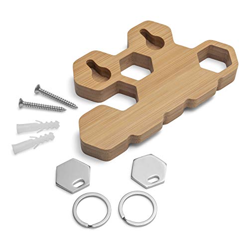 BU Products Honeycomb Magnetic Key Holder - A Unique Bamboo Wall Mounted Hook and Decorative Wooden Storage Rack (2 Keys)