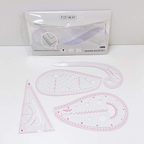 HLZC Fashion Clear Metric Sewing Ruler Set, French Curve Pattern Ruler Kit for Beginners Tailors Designers (A-9-Piece Set)