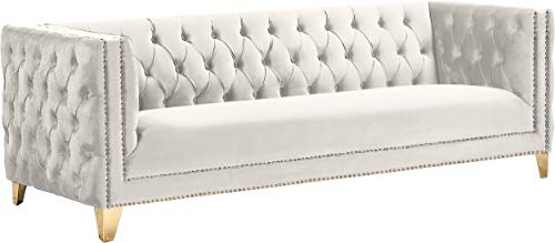 Meridian Furniture 652Cream-S Michelle Collection Modern | Contemporary Sofa with Deep Button Tufting, Nailhead Trim and Sturdy Gold Iron Legs, 90" W x 34" D x 30" H, Cream