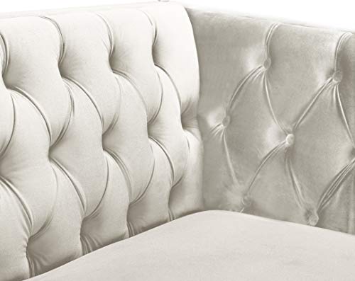 Meridian Furniture 652Cream-S Michelle Collection Modern | Contemporary Sofa with Deep Button Tufting, Nailhead Trim and Sturdy Gold Iron Legs, 90" W x 34" D x 30" H, Cream