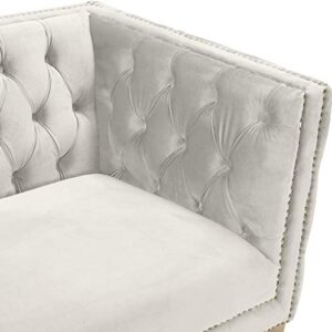 Meridian Furniture 652Cream-S Michelle Collection Modern | Contemporary Sofa with Deep Button Tufting, Nailhead Trim and Sturdy Gold Iron Legs, 90" W x 34" D x 30" H, Cream