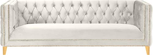 Meridian Furniture 652Cream-S Michelle Collection Modern | Contemporary Sofa with Deep Button Tufting, Nailhead Trim and Sturdy Gold Iron Legs, 90" W x 34" D x 30" H, Cream