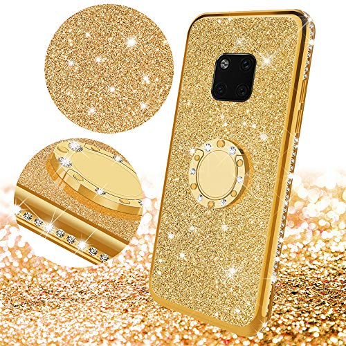 Asdsinfor Compatible with Xiaomi Redmi Note 9 Case Glitter with Diamond Silicon TPU Soft Cover with Ring Stand Holder Ultra-Thin Protection Compatible with Xiaomi Redmi 10X 4G Plating TPU Gold KDL