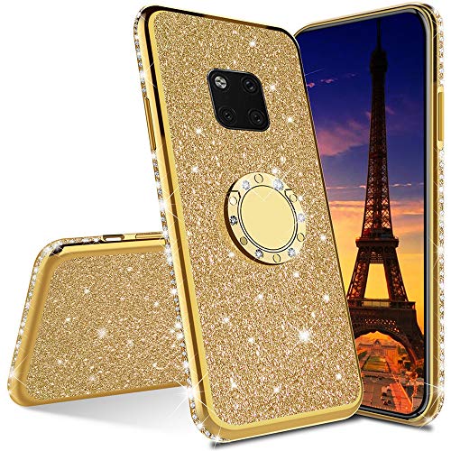 Asdsinfor Compatible with Xiaomi Redmi Note 9 Case Glitter with Diamond Silicon TPU Soft Cover with Ring Stand Holder Ultra-Thin Protection Compatible with Xiaomi Redmi 10X 4G Plating TPU Gold KDL