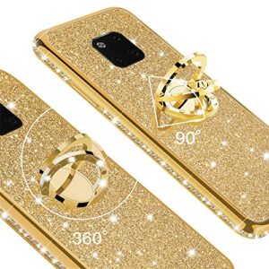 Asdsinfor Compatible with Xiaomi Redmi Note 9 Case Glitter with Diamond Silicon TPU Soft Cover with Ring Stand Holder Ultra-Thin Protection Compatible with Xiaomi Redmi 10X 4G Plating TPU Gold KDL