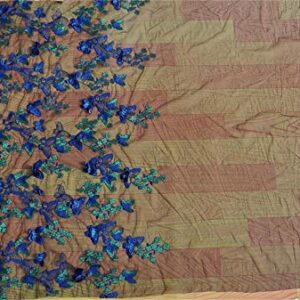 51" Width 3D Butterfly Floral Flower Embroidered Tulle Lace Fabric Mesh Lace Fabric by The Yard for DIY Handmade Clothing Wedding Dress Home Decor (3 Yard, Black Blue)