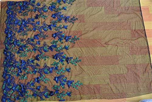 51" Width 3D Butterfly Floral Flower Embroidered Tulle Lace Fabric Mesh Lace Fabric by The Yard for DIY Handmade Clothing Wedding Dress Home Decor (3 Yard, Black Blue)