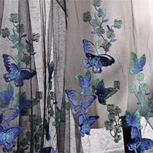 51" Width 3D Butterfly Floral Flower Embroidered Tulle Lace Fabric Mesh Lace Fabric by The Yard for DIY Handmade Clothing Wedding Dress Home Decor (3 Yard, Black Blue)