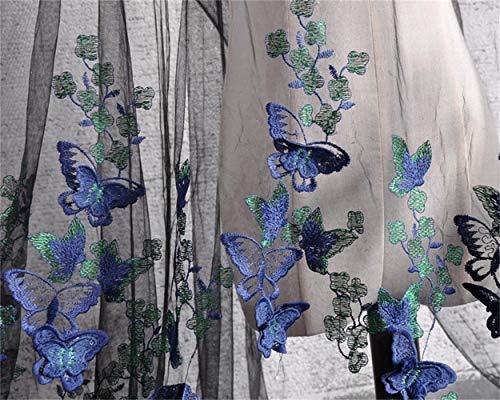 51" Width 3D Butterfly Floral Flower Embroidered Tulle Lace Fabric Mesh Lace Fabric by The Yard for DIY Handmade Clothing Wedding Dress Home Decor (3 Yard, Black Blue)