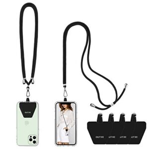 outxe universal phone lanyard 2 packs - 2× adjustable neck strap, 4× phone patches- black