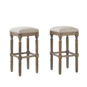 ball & cast pub height bar stools upholstered pub stool weathered oak finish 30"h, taupe fabric 2-pack