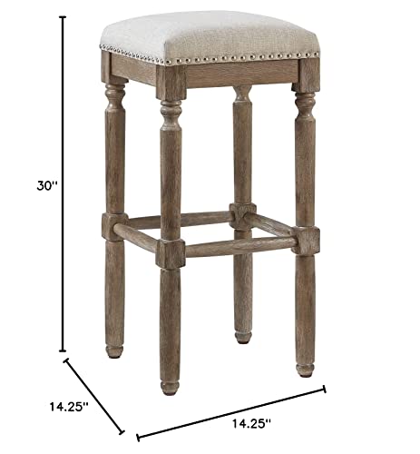 Ball & Cast Pub Height Bar Stools Upholstered Pub Stool Weathered Oak finish 30"H, Taupe Fabric 2-Pack