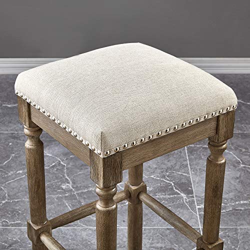 Ball & Cast Pub Height Bar Stools Upholstered Pub Stool Weathered Oak finish 30"H, Taupe Fabric 2-Pack