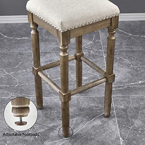 Ball & Cast Pub Height Bar Stools Upholstered Pub Stool Weathered Oak finish 30"H, Taupe Fabric 2-Pack