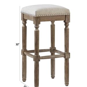 Ball & Cast Pub Height Bar Stools Upholstered Pub Stool Weathered Oak finish 30"H, Taupe Fabric 2-Pack