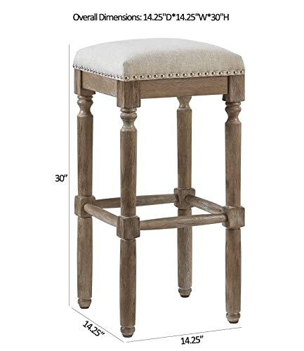 Ball & Cast Pub Height Bar Stools Upholstered Pub Stool Weathered Oak finish 30"H, Taupe Fabric 2-Pack