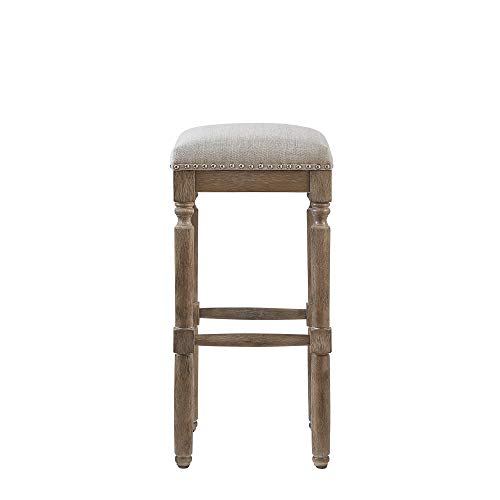 Ball & Cast Pub Height Bar Stools Upholstered Pub Stool Weathered Oak finish 30"H, Taupe Fabric 2-Pack