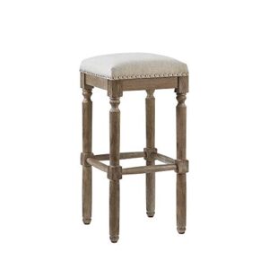 Ball & Cast Pub Height Bar Stools Upholstered Pub Stool Weathered Oak finish 30"H, Taupe Fabric 2-Pack