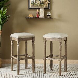 Ball & Cast Pub Height Bar Stools Upholstered Pub Stool Weathered Oak finish 30"H, Taupe Fabric 2-Pack