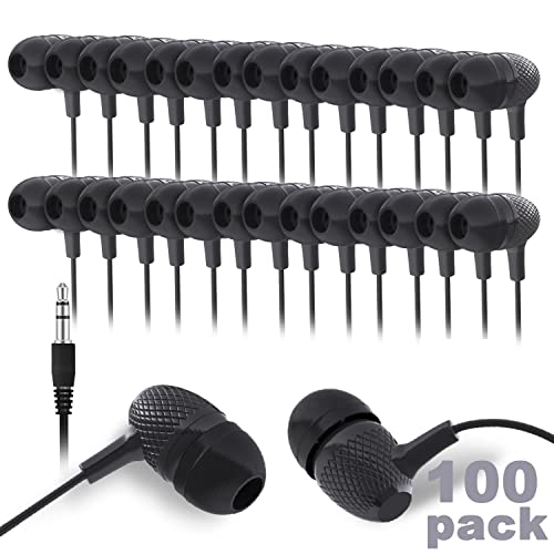 Wholesale School Earbuds Headphones 100 Pack Bulk Earphones for Classroom Students Kids Teens Children Gift and Adult (100 Black)