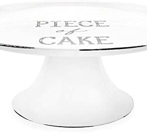 AuldHome Rustic White Cake Stand, Farmhouse Enamelware Round Pedestal Cake Stand, Distressed Vintage Style