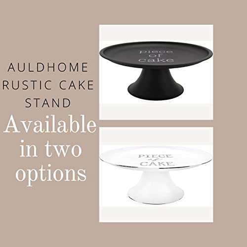 AuldHome Rustic White Cake Stand, Farmhouse Enamelware Round Pedestal Cake Stand, Distressed Vintage Style