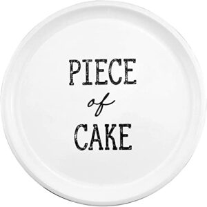 AuldHome Rustic White Cake Stand, Farmhouse Enamelware Round Pedestal Cake Stand, Distressed Vintage Style