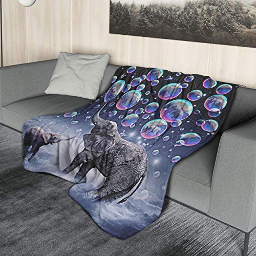 Elephant Blanket Cute African Animals Print Throw Blanket Colorful Dreamy Bubbles Pattern Bed Blanket Cozy Lightweight Flannel Fleece Blankets for Bedroom Living Room Sofa Couch