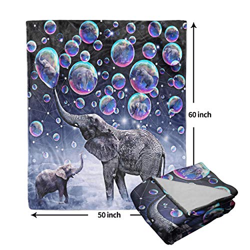 Elephant Blanket Cute African Animals Print Throw Blanket Colorful Dreamy Bubbles Pattern Bed Blanket Cozy Lightweight Flannel Fleece Blankets for Bedroom Living Room Sofa Couch