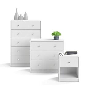 Home Square 4 Piece Bedroom Set with 6-Drawer Double Dresser, 5-Drawer Chest and Two of 1-Drawer Nightstand in White