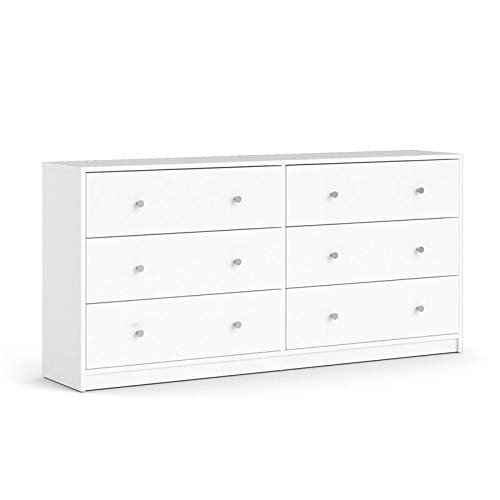 Home Square 4 Piece Bedroom Set with 6-Drawer Double Dresser, 5-Drawer Chest and Two of 1-Drawer Nightstand in White