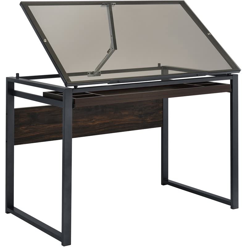 Coaster Furniture Pantano Glass Top Dark Gunmetal and Chestnut Drafting Desk 805571